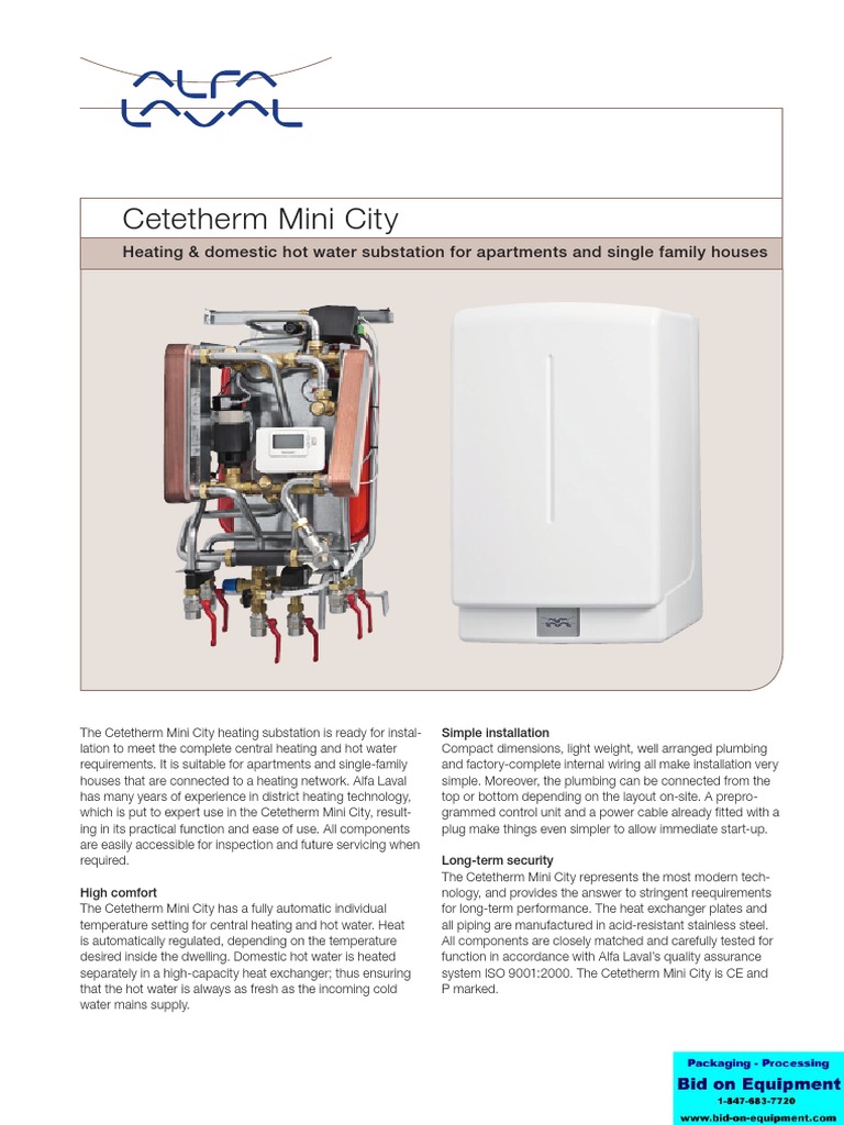 ALFA LAVAL Cetetherm Mini City | PDF | Water Heating | Valve