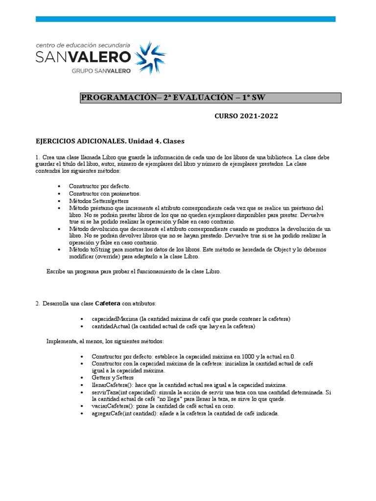 Clases Java Ejercicios Programación Pdf Constructor Programación Orientada A Objetos