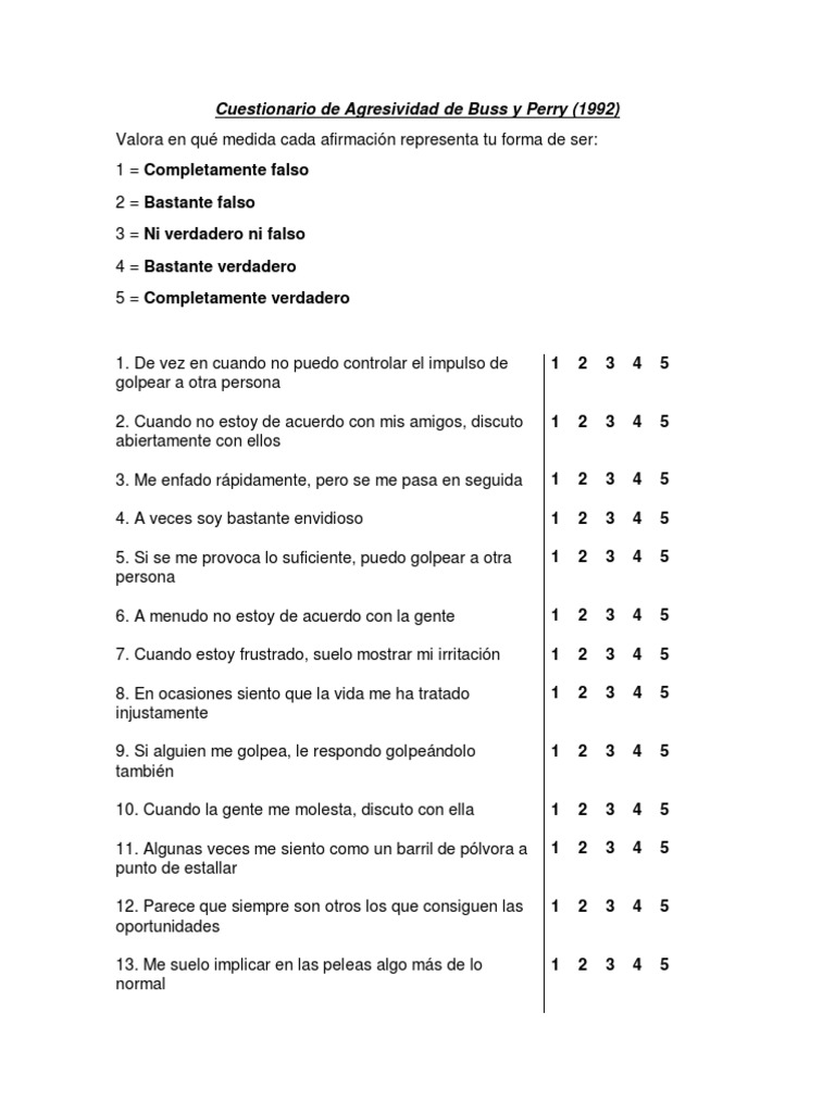 Cuestionario de Agresividad (AQ, Buss y Perry) | PDF | Ira | Las emociones