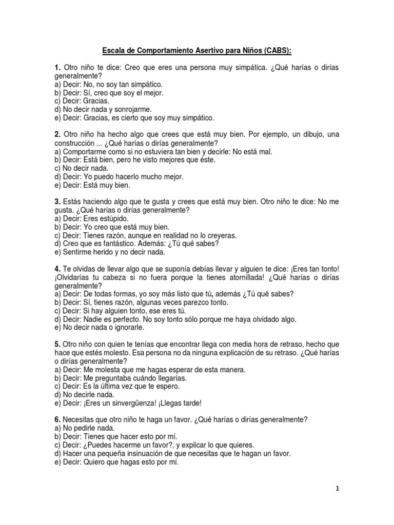 CABS - Escala de Comportamiento Asertivo para Niños (Wood, Michelson y ...