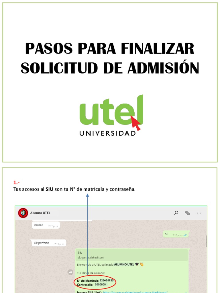 PASOS PARA FINALIZAR SOLICITUD DE ADMISIÓN - UTEL (1) Luis | PDF