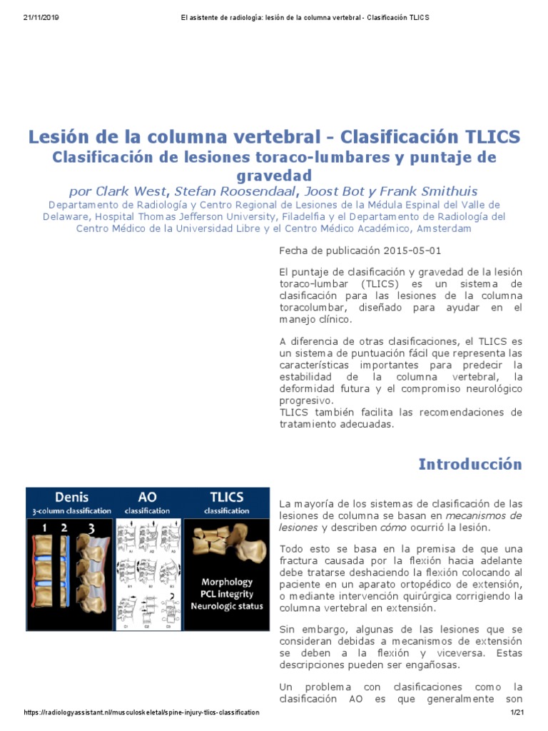 Clasificación TLICS de Lesiones Vertebrales | PDF | La columna ...