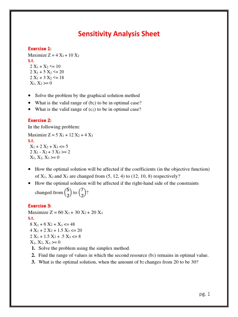 Sensitivity Analysis Sheet: Exercise 1 | PDF | Mathematical Optimization | Mathematical Analysis