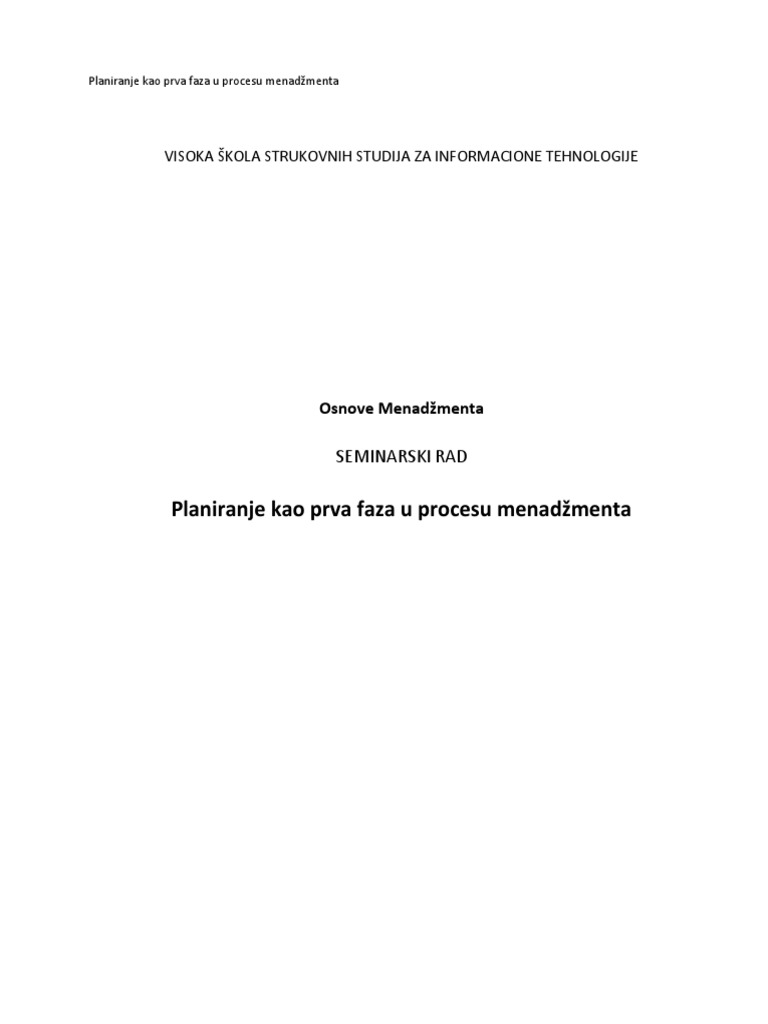 Planiranje Menadzment | PDF