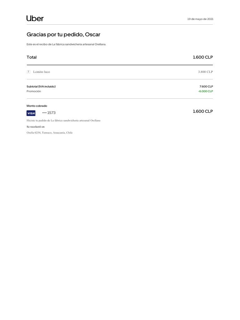 Uber Eats Receipt | PDF