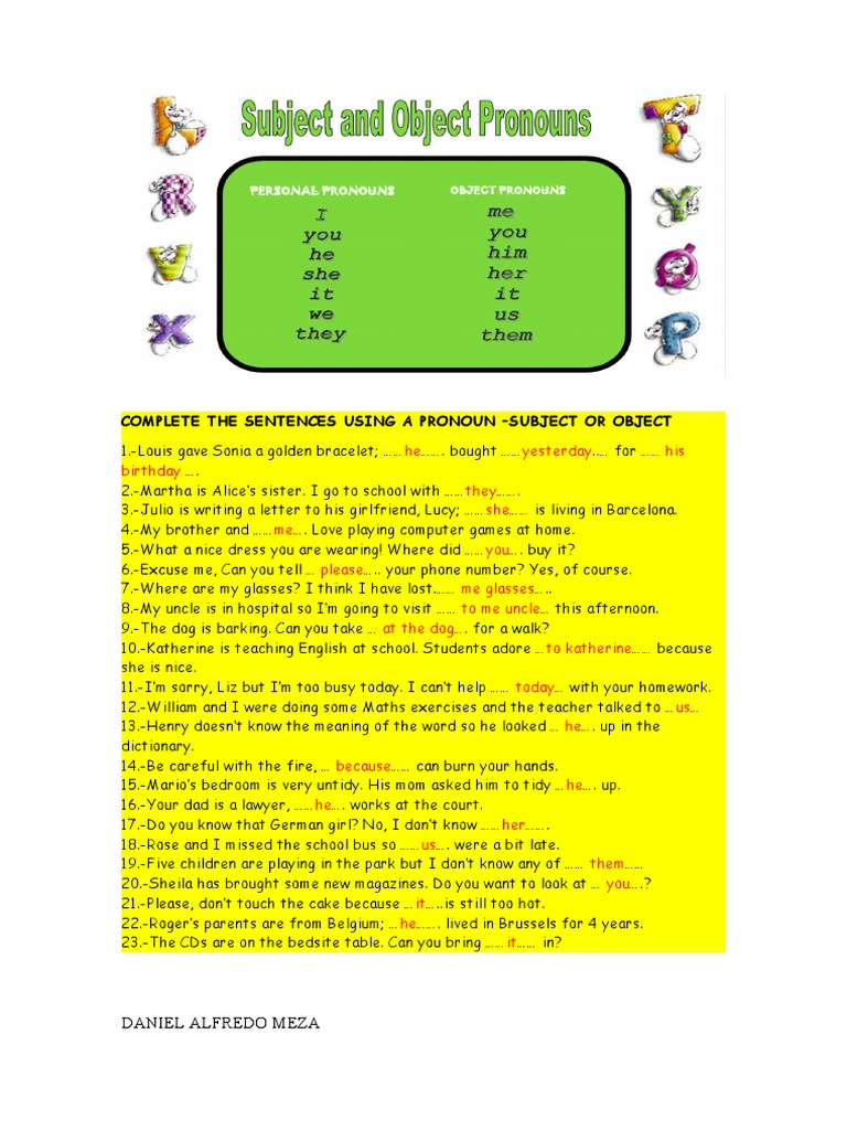 Complete The Sentences Using A Pronoun | PDF