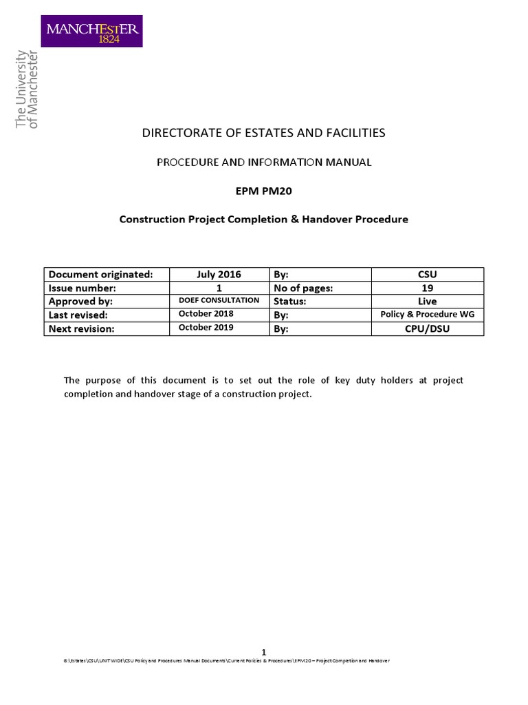 EPM PM20 - Project Completion and Handover | PDF | Occupational Safety ...