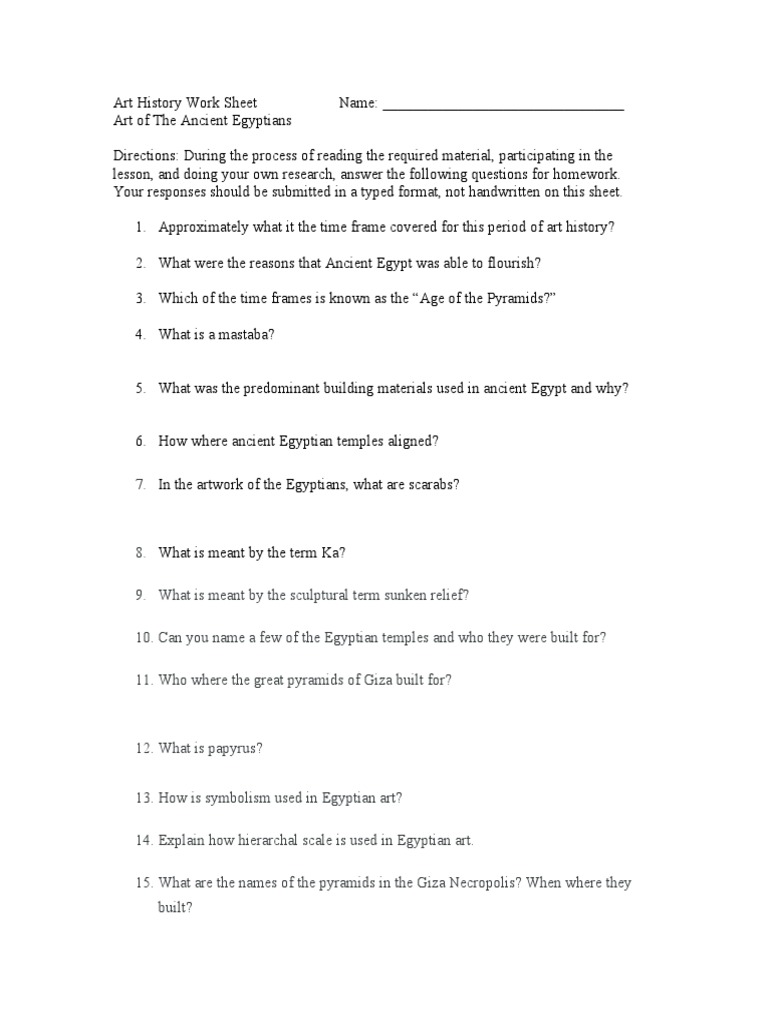 Art History Work Sheet - Art of The Ancient Egyptians 3.5 | PDF | Art