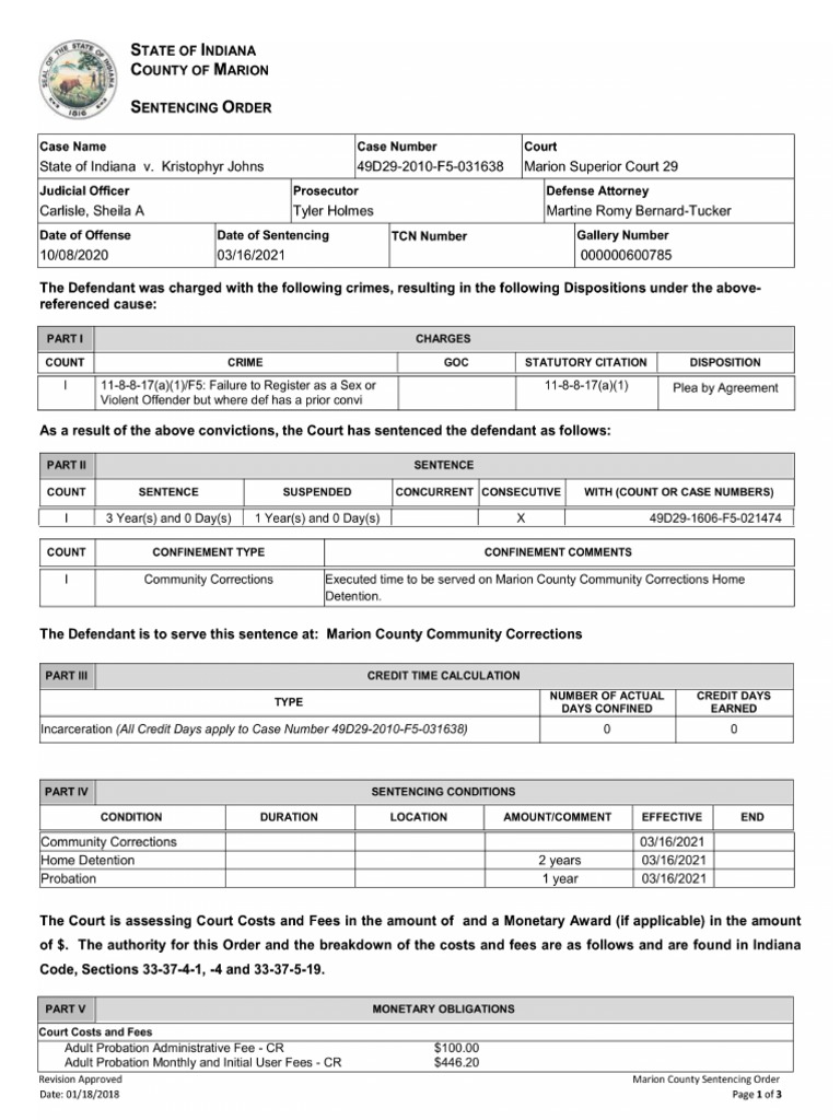 Sentencing Order | PDF | Probation | Sentence (Law)