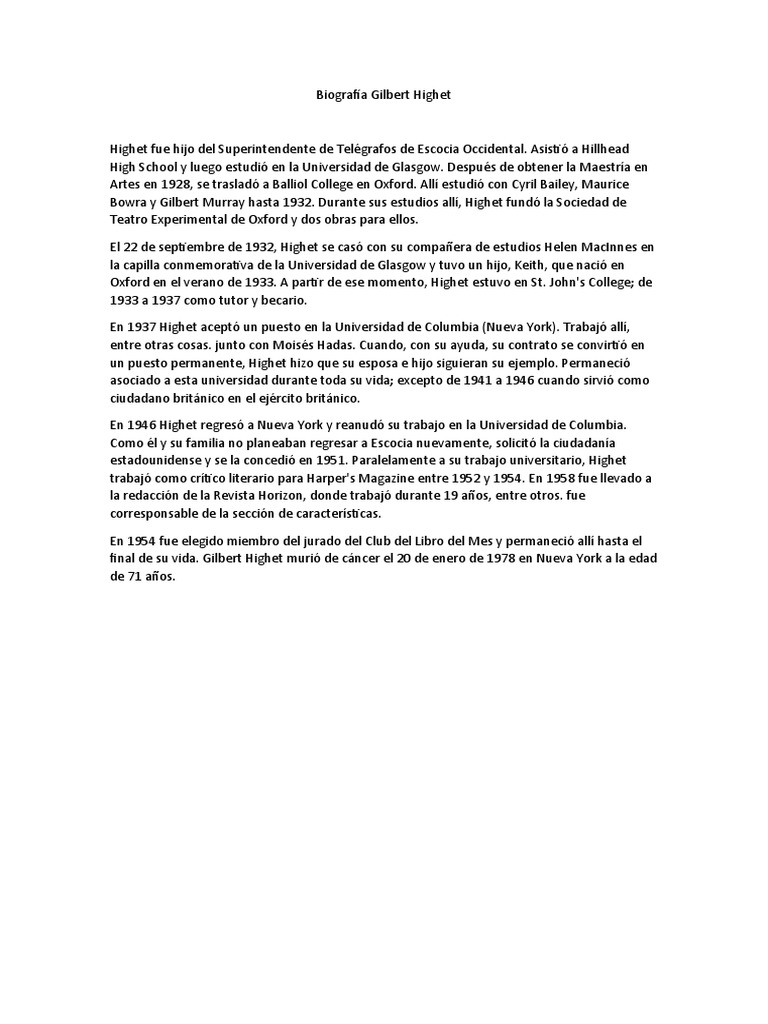 Biografía Gilbert Highet | PDF