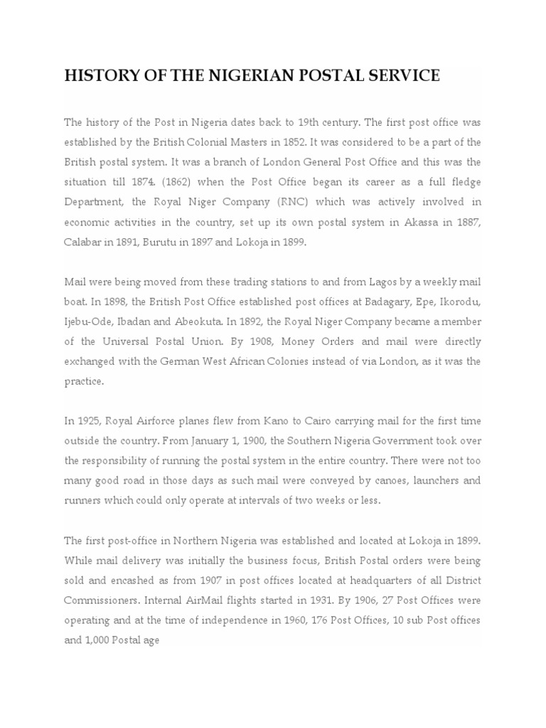 History of The Nigerian Postal Service | PDF | Mail | United States ...