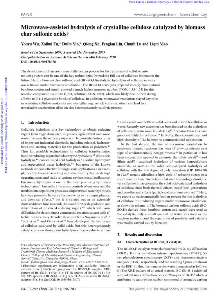 Microwave-Assisted Hydrolysis of Crystalline Cellulose Catalyzed by ...