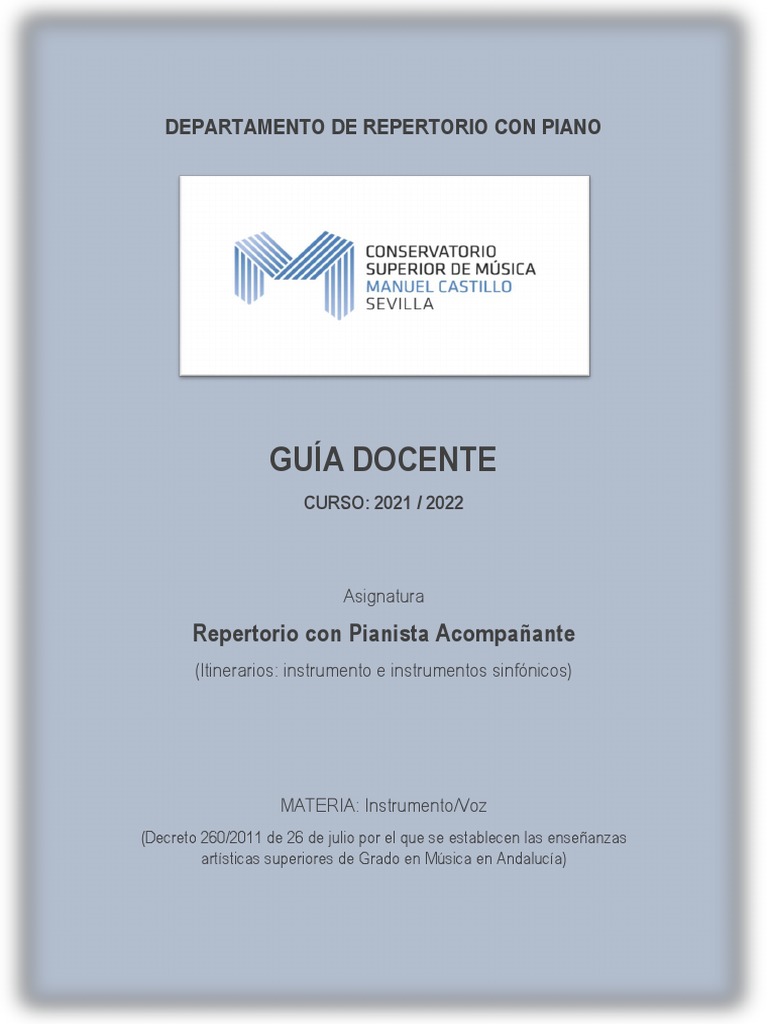 Guía Docente: Repertorio con Piano | PDF | Licenciatura | Piano
