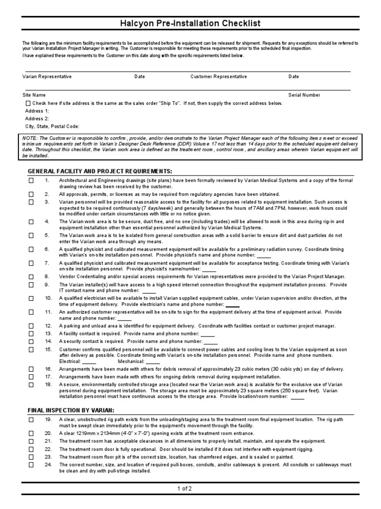 Halcyon Pre-Installation Checklist | PDF | Electrician | Electrical Wiring