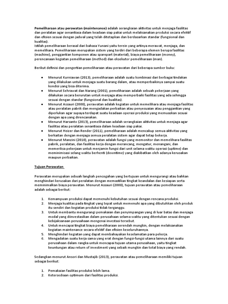 Pemeliharaan Atau Perawatan | PDF