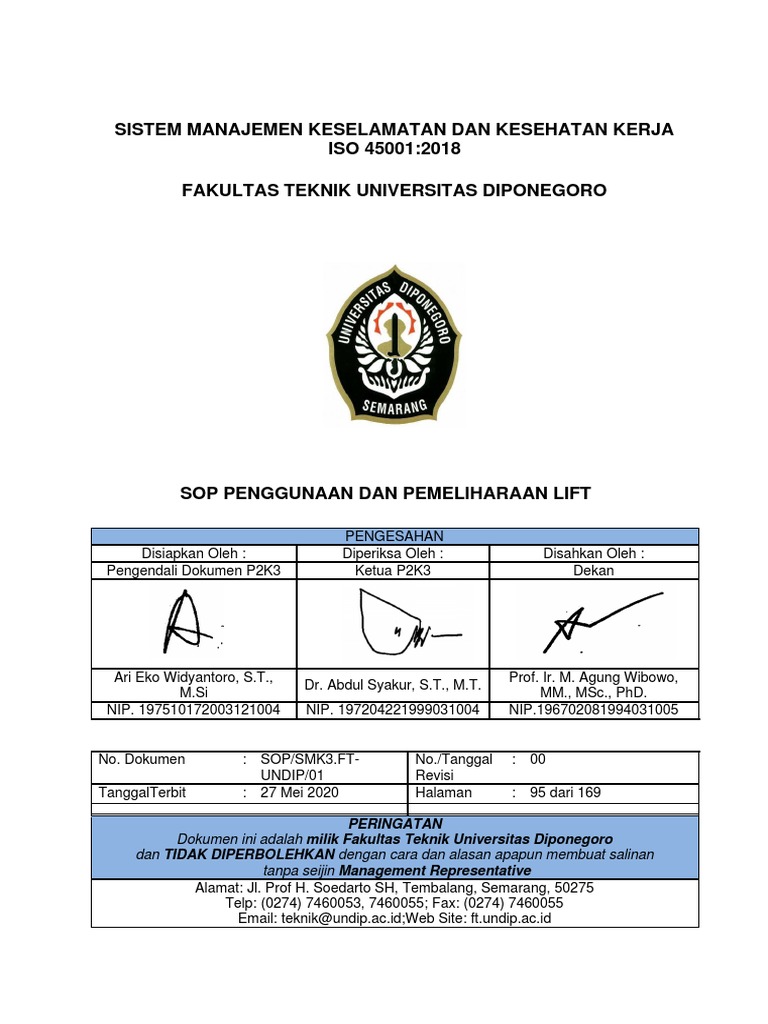 Sop Penggunaan - Pemeliharaan Lift | PDF