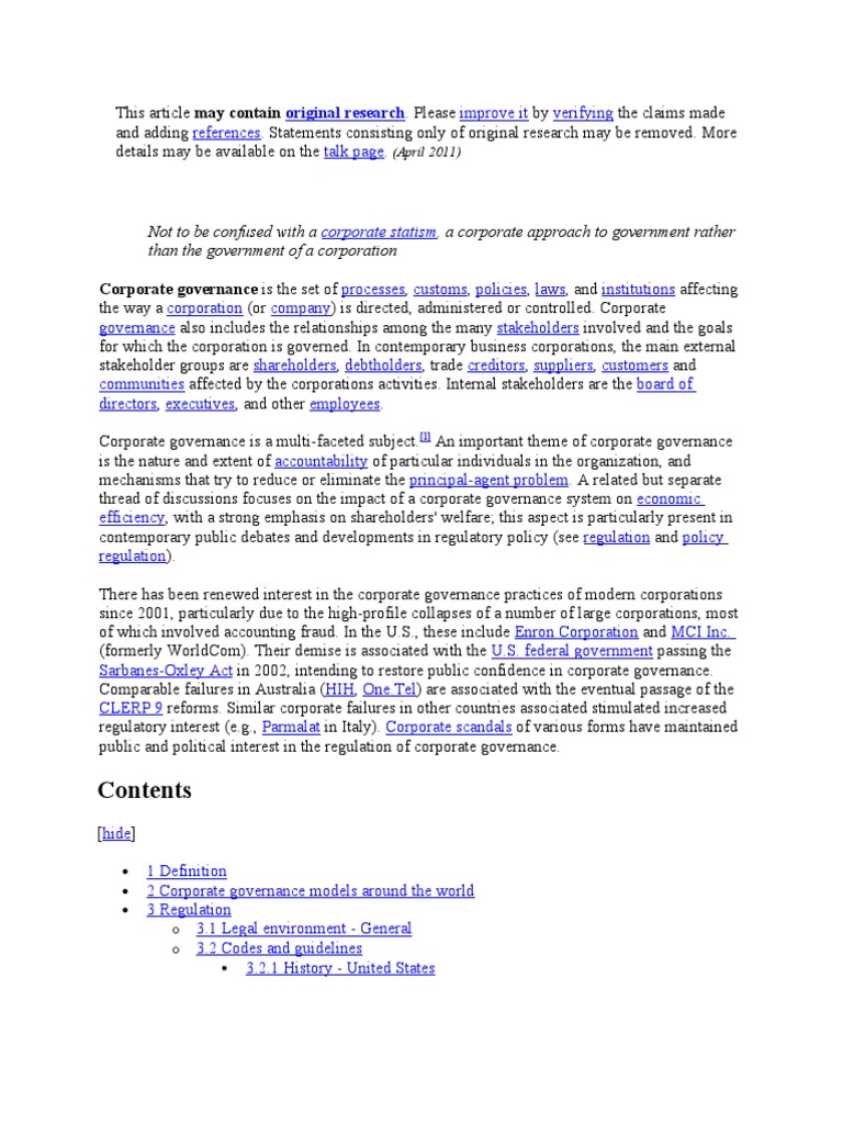 Understanding Corporate Governance Basics | PDF | Corporate Governance ...