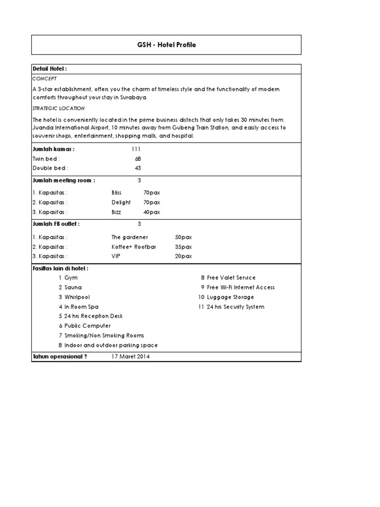 GSH Hotel Profile and Facilities Overview | PDF