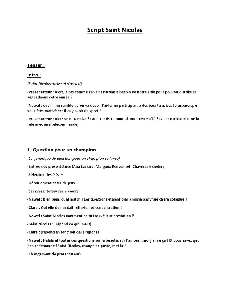 Script Saint Nicolas et Jeux TV | PDF