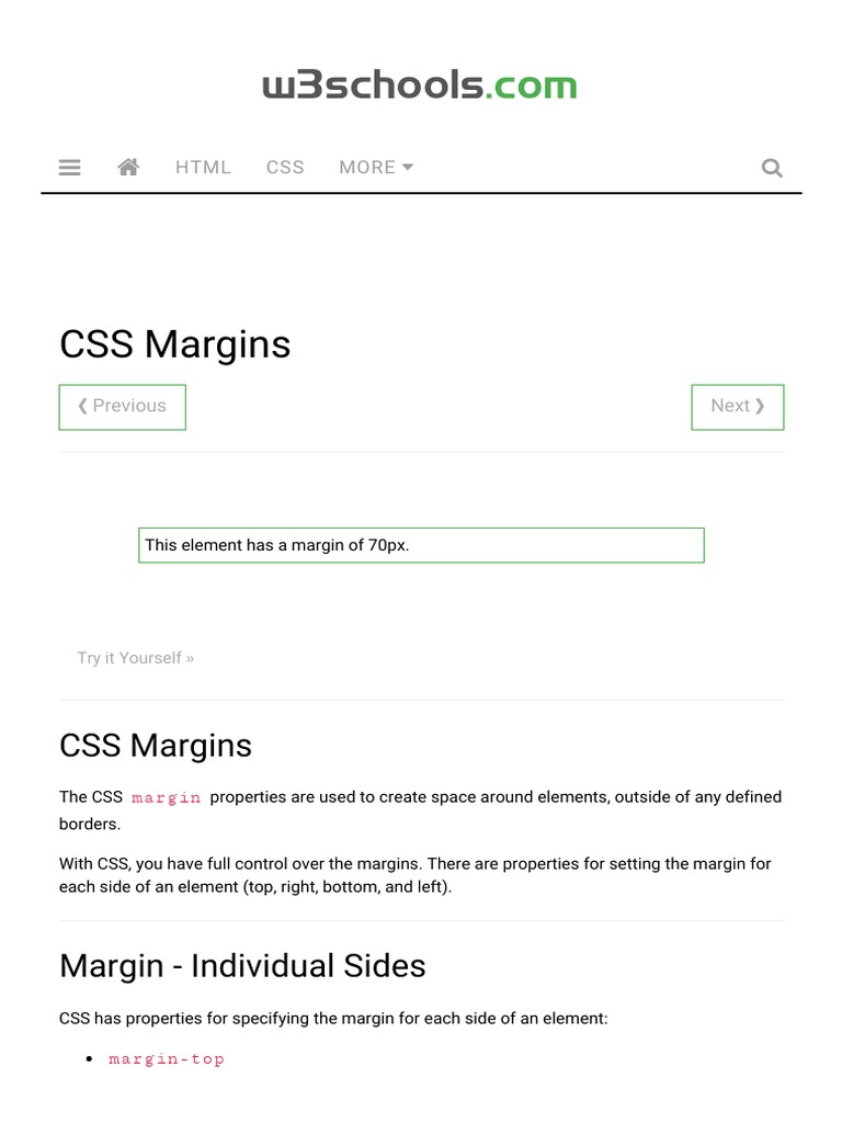 W3schools: CSS Margins | PDF | Web Development | Computer Programming
