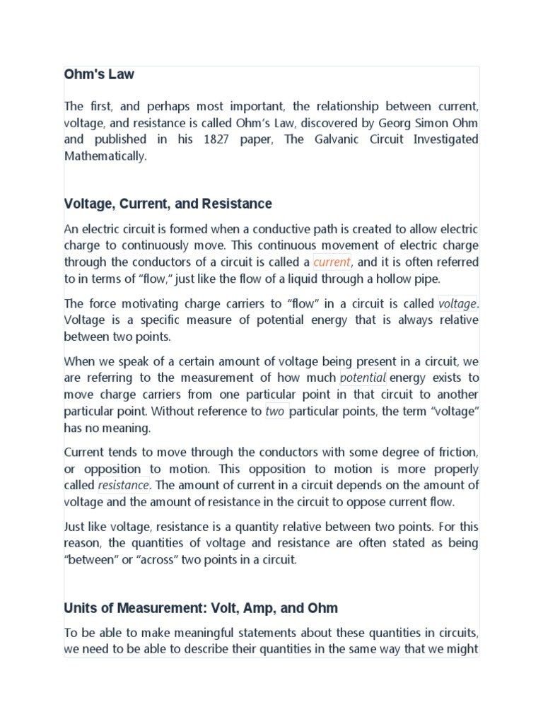 Ohm Law | PDF | Voltage | Electrical Resistance And Conductance