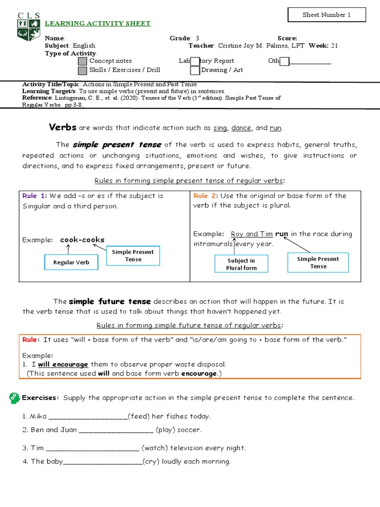 Actions in Simple Present and Past Tense Verbs | PDF | Grammatical ...