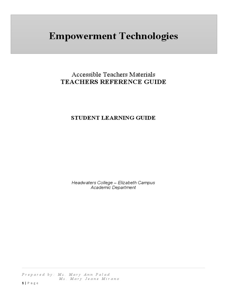 Empowerment Technologies: Teachers Reference Guide | PDF | Spreadsheet ...