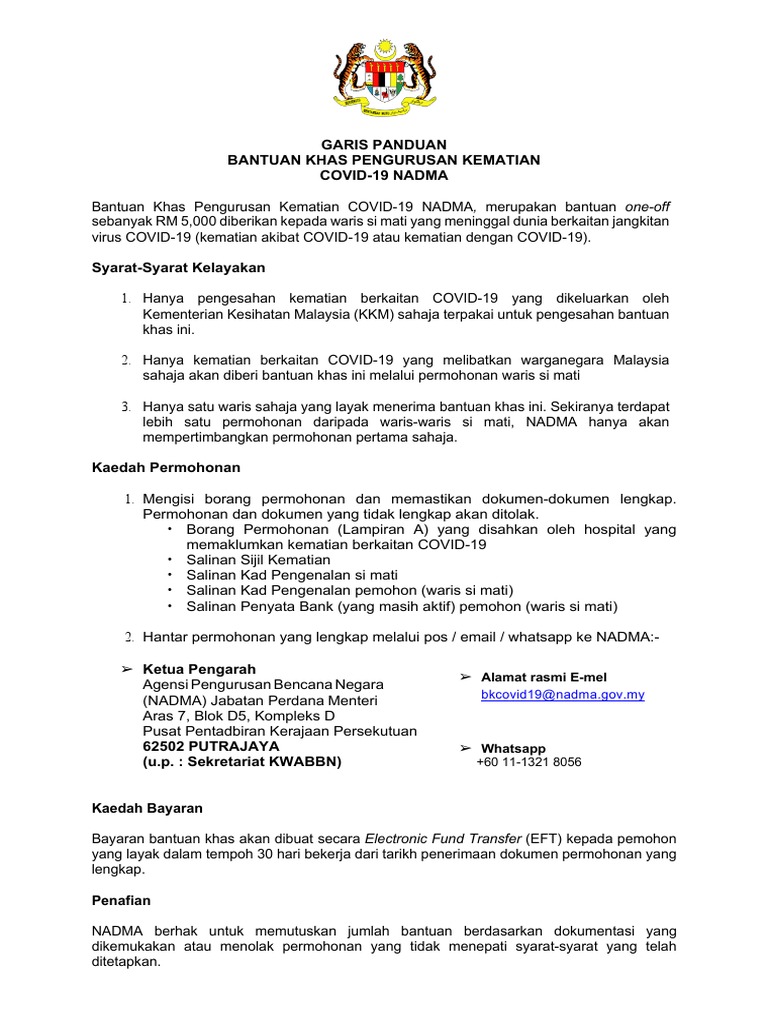Garis Panduan Borang Bantuan Khas Kematian 1272021 | PDF