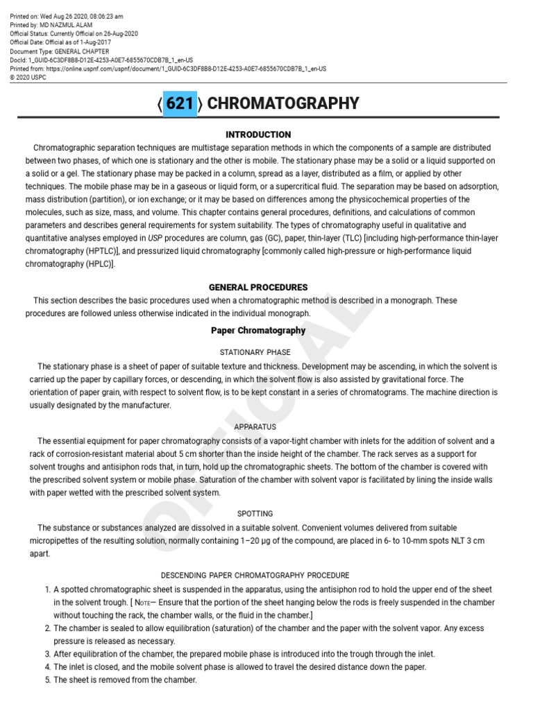 USP-NF 621 Chromatography | PDF | Chromatography | High Performance ...