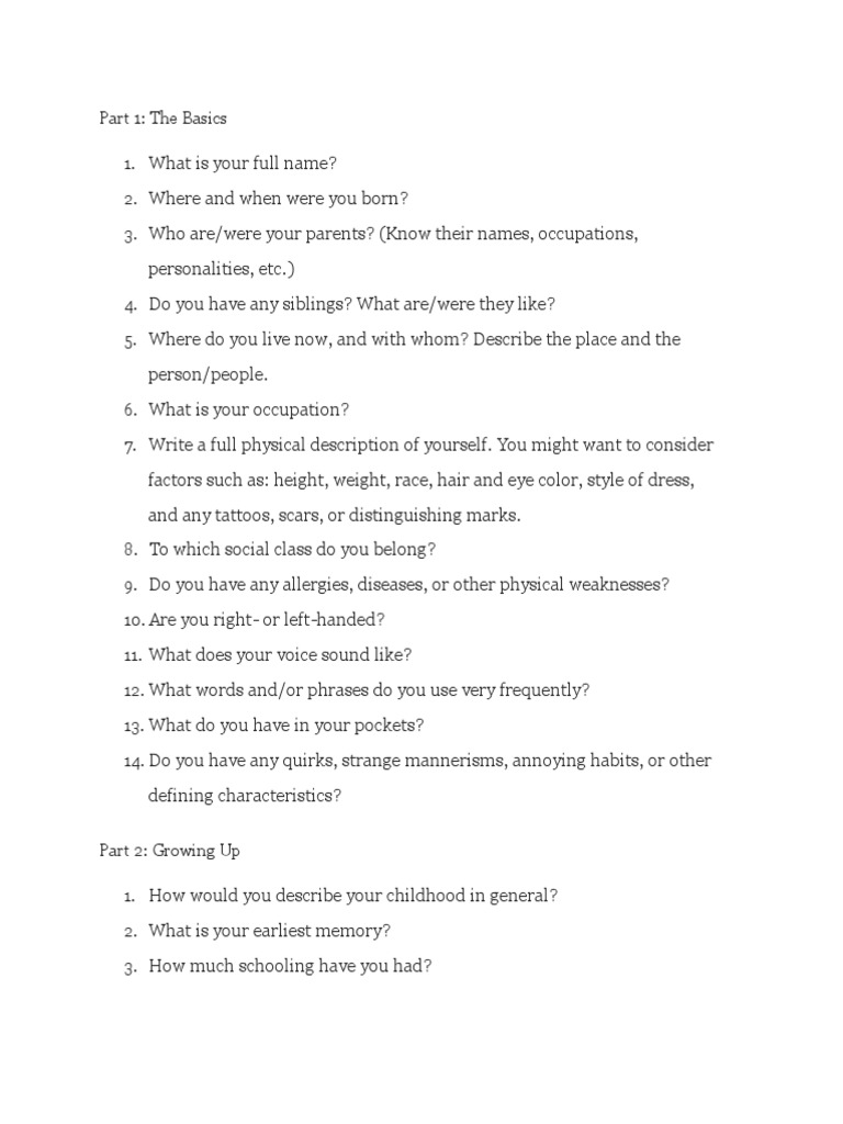 100 Questions To Get To Know Your Character | PDF | Psychological ...