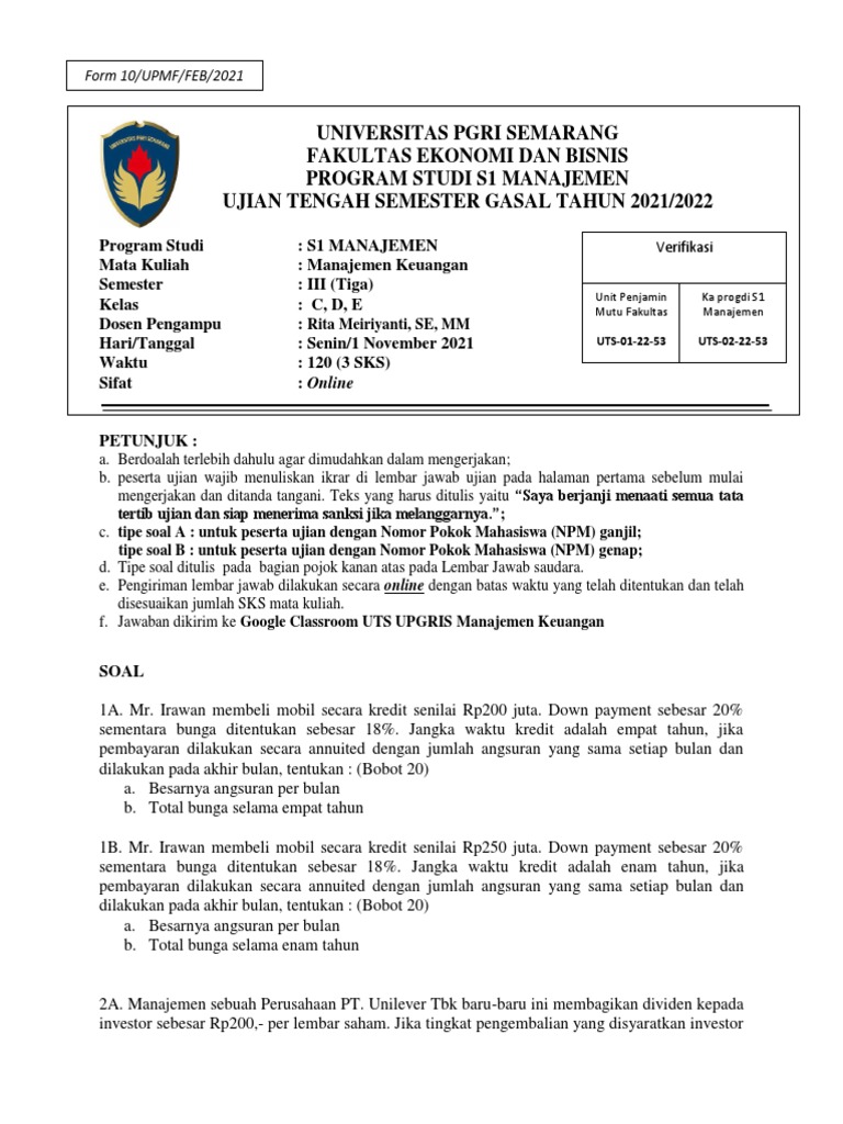 Verifikasi Soal UTS MK C D E | PDF