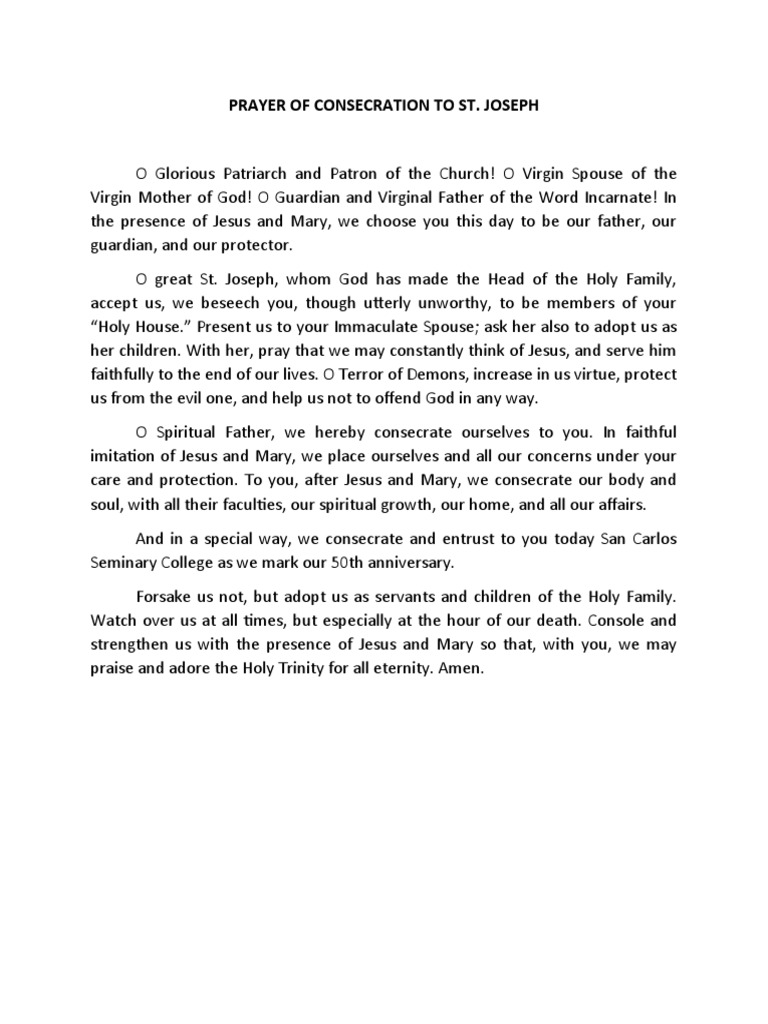 PRAYER OF CONSECRATION TO ST Joseph | PDF