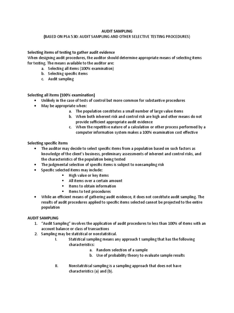 Audit Sampling (Based On Psa 530: Audit Sampling and Other Selective ...