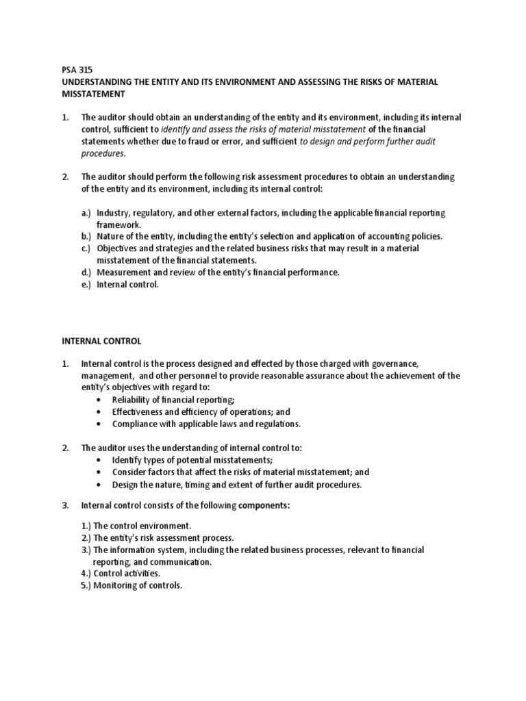Risk of Material Misstatement | PDF | Internal Control | Business