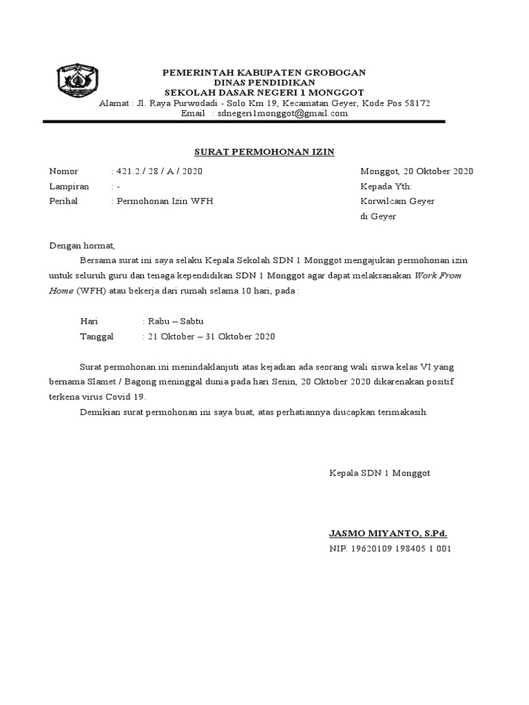 Surat Ijin WFH | PDF