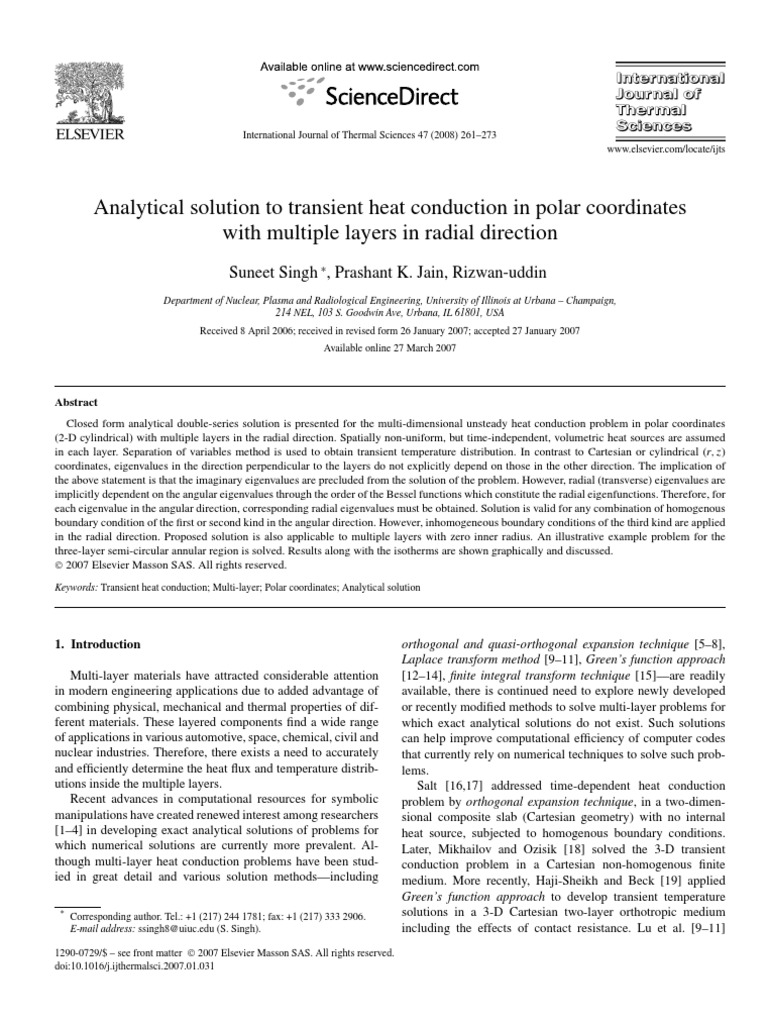Analytical Solution To Transient Heat Conduction In Polar Coordinates