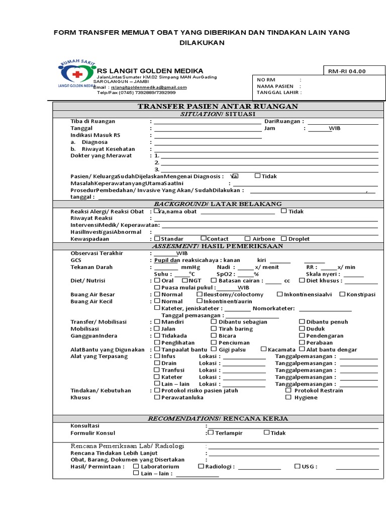 Formulir Transfer Pasien RS Langit | PDF