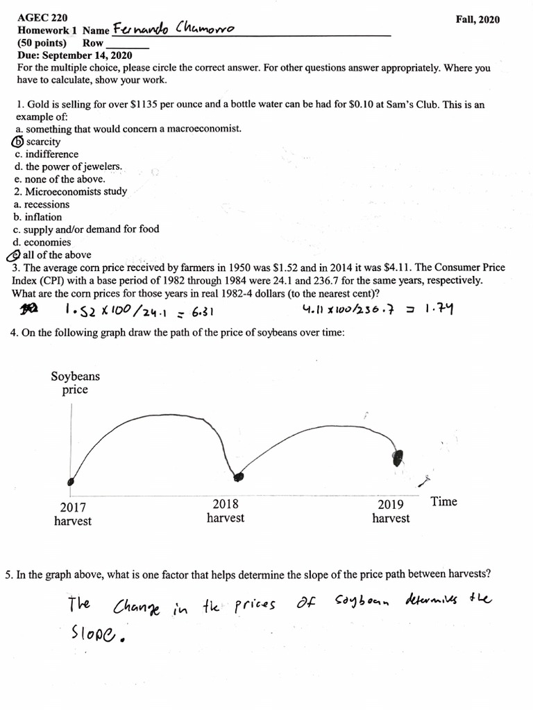Fernando Chamorro AGEC 220 Hw1 | PDF | Demand | Price Elasticity Of Demand