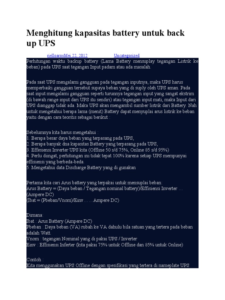 Menghitung Kapasitas Battery Untuk Back Up | PDF