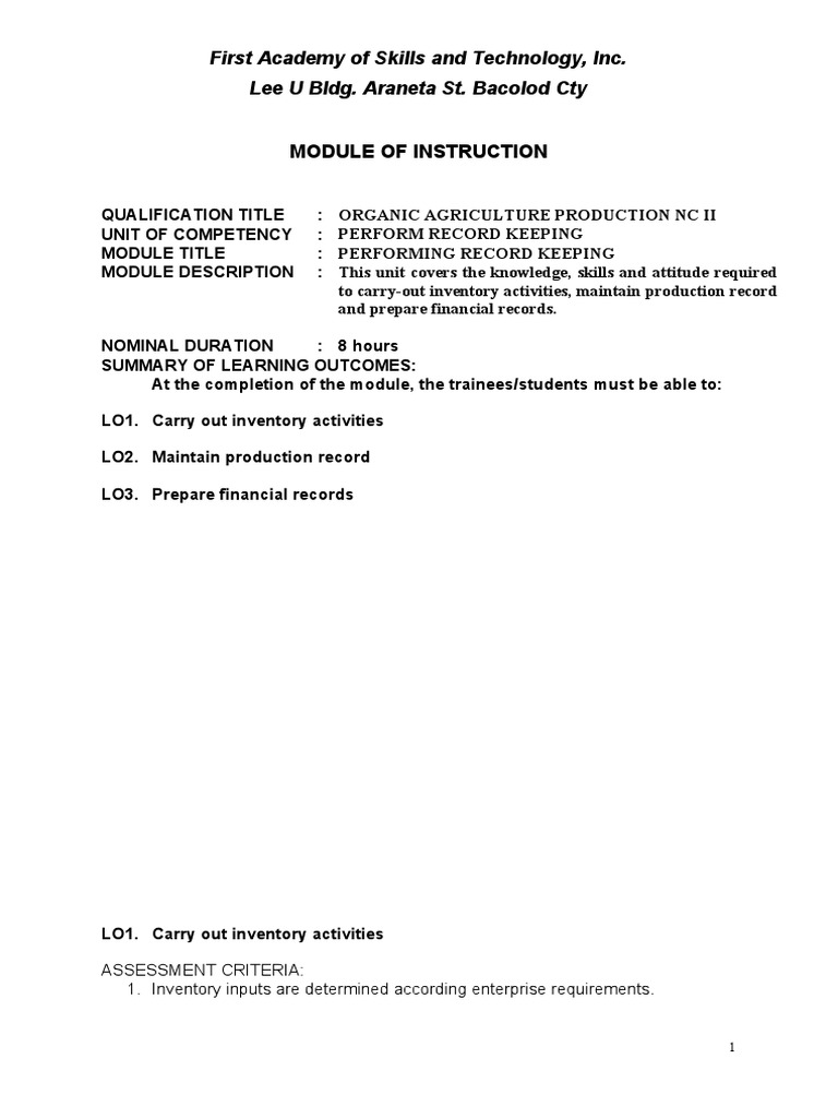 Organic Agriculture Record Keeping Module | PDF | Educational ...