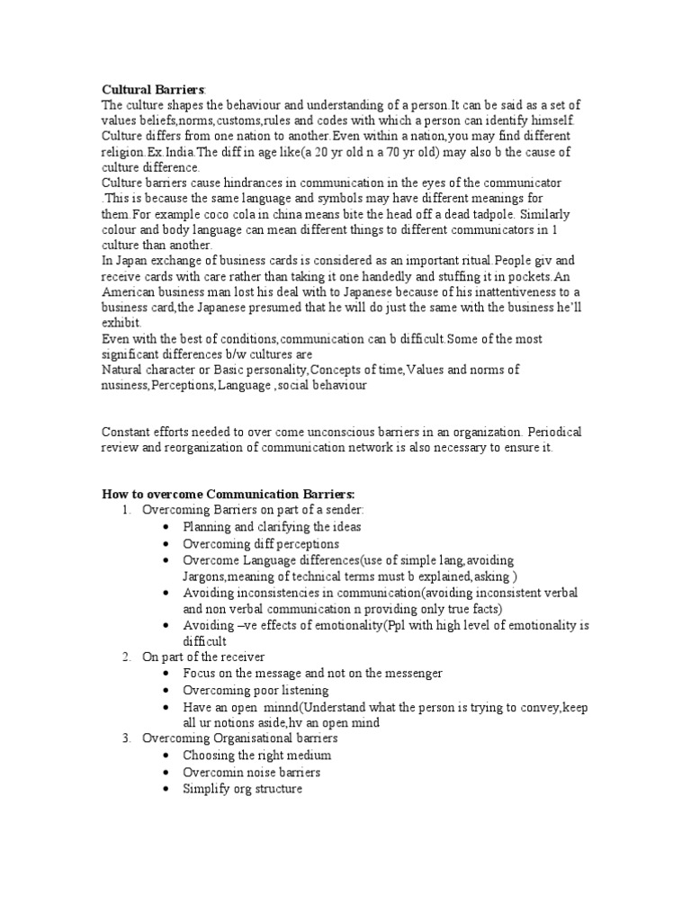Cultural Barriers | PDF | Paragraph | Communication