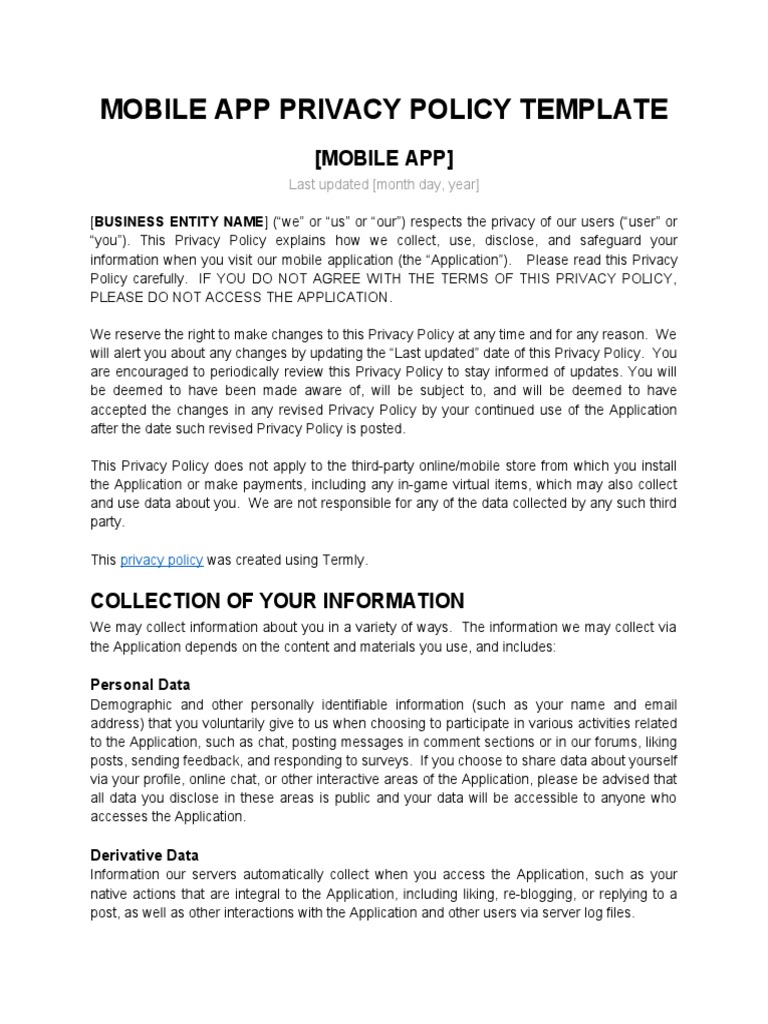 Mobile App Privacy Policy Template | PDF | Internet Privacy | Http Cookie