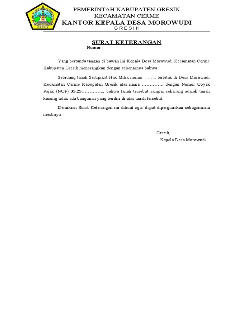 Surat Keterangan PBB Tanah Kosong Desa Morowudi SCRB | PDF