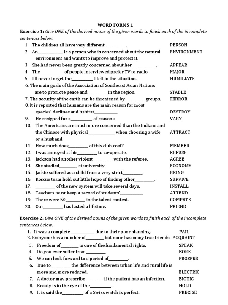 Word Forms 1 | PDF | Social Science | Home & Garden