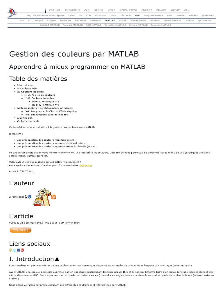 Gestion Des Couleurs Sur MATLAB | PDF