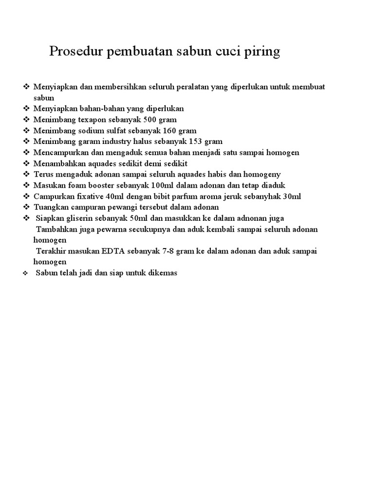 Prosedur Pembuatan Sabun Cuci Piring | PDF