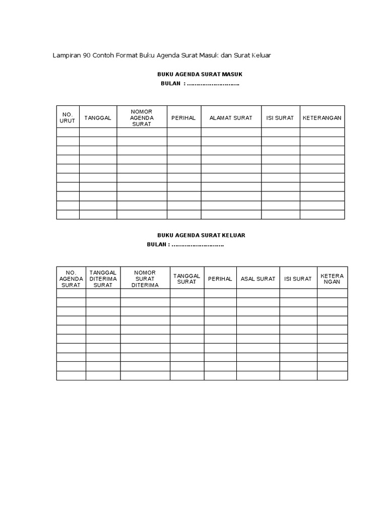 Contoh Format Buku Agenda Surat Masuk Dan Surat Keluar | PDF