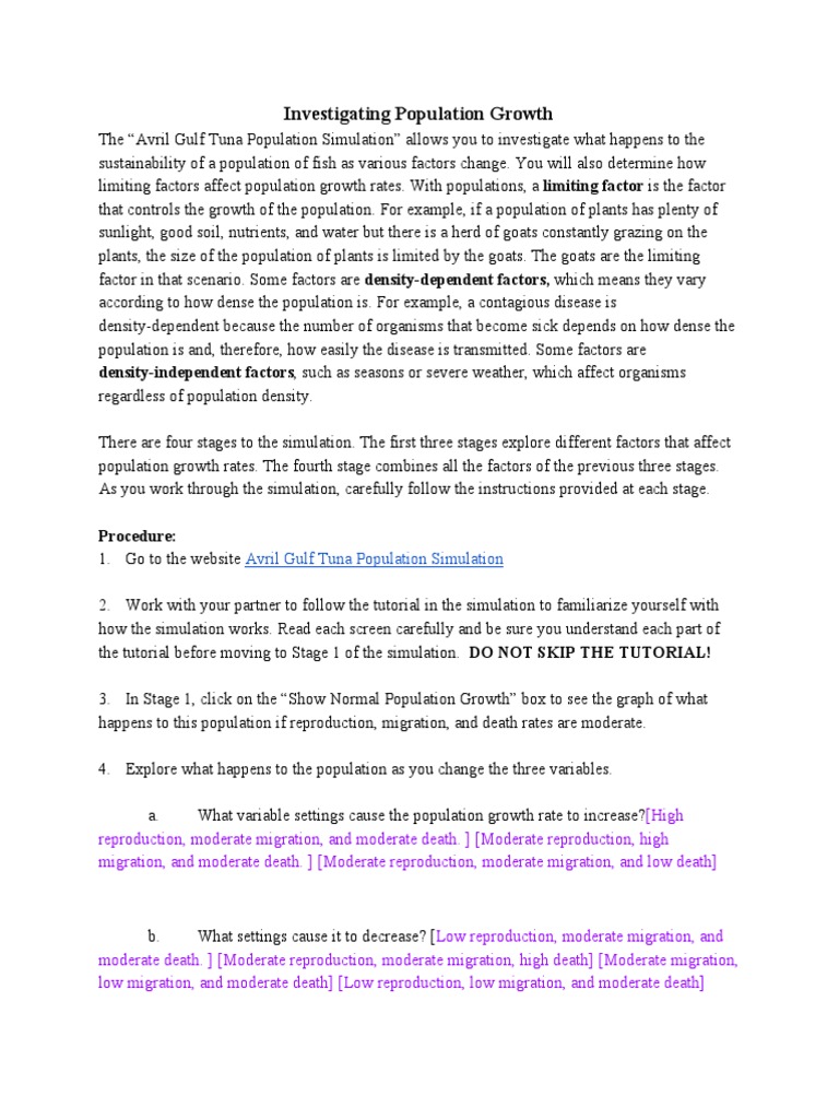 Investigating Population Growth Simulation | PDF | Sustainability | Predation