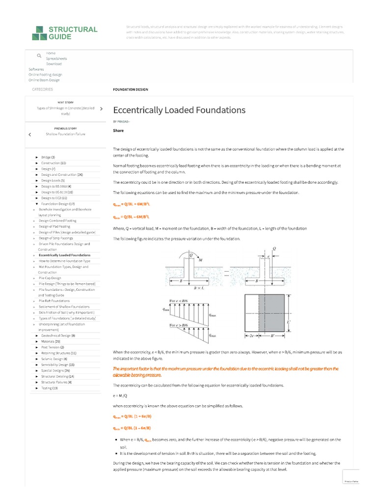 Eccentrically Loaded Foundations | PDF