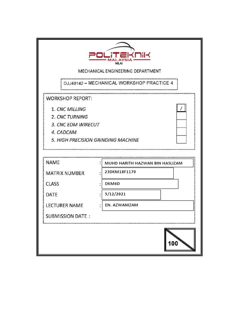 CNC Milling Labsheet - DJJ40142 | PDF | Numerical Control | Machining